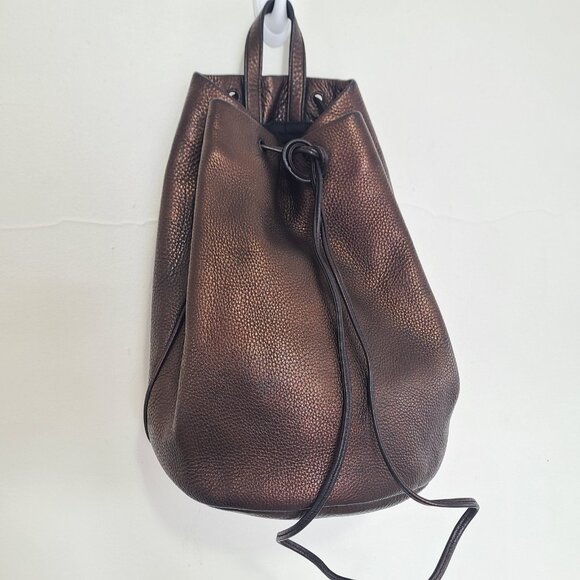 Kara | Bags | Kara Bucket Bag Leather Drawstring Purse Metallic Brown ...